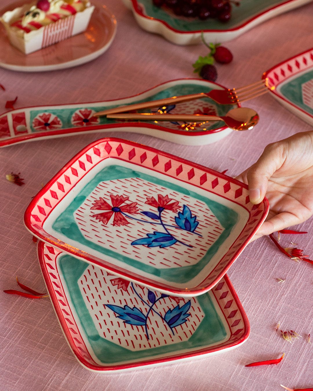 Buy Poppies & Play Handpainted Rectangular Platter- Set of 2 Online ...